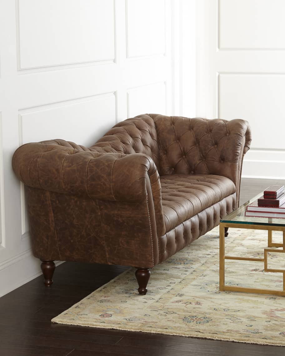 Oak Leather Recamier Sofa 90.25" | Neiman Marcus