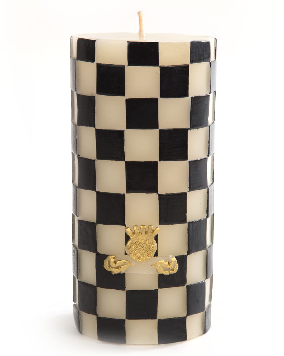 MacKenzie-Childs Check Pillar Candle, Black/White | Neiman Marcus