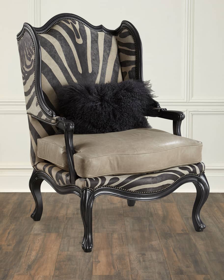 Massoud Wilder Leather Zebra Wing Chair | Neiman Marcus