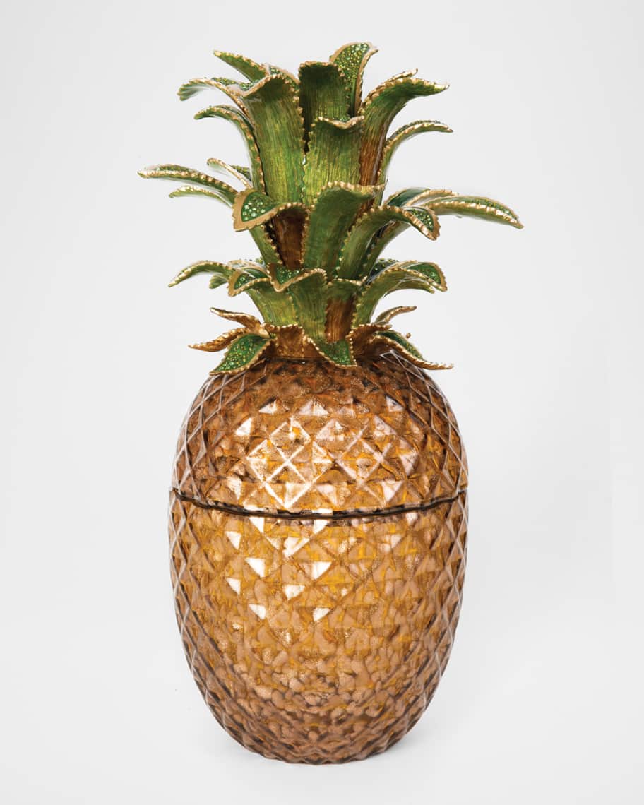 Jay Strongwater Palm Leaf Jeweled Glass Jar | Neiman Marcus