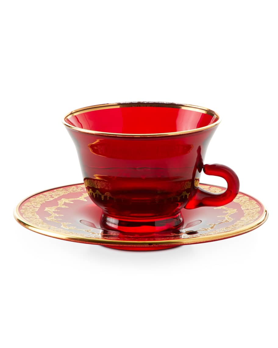 Neiman Marcus Red Oro Bello Tea Cup and Saucer, Set of 4 | Neiman Marcus