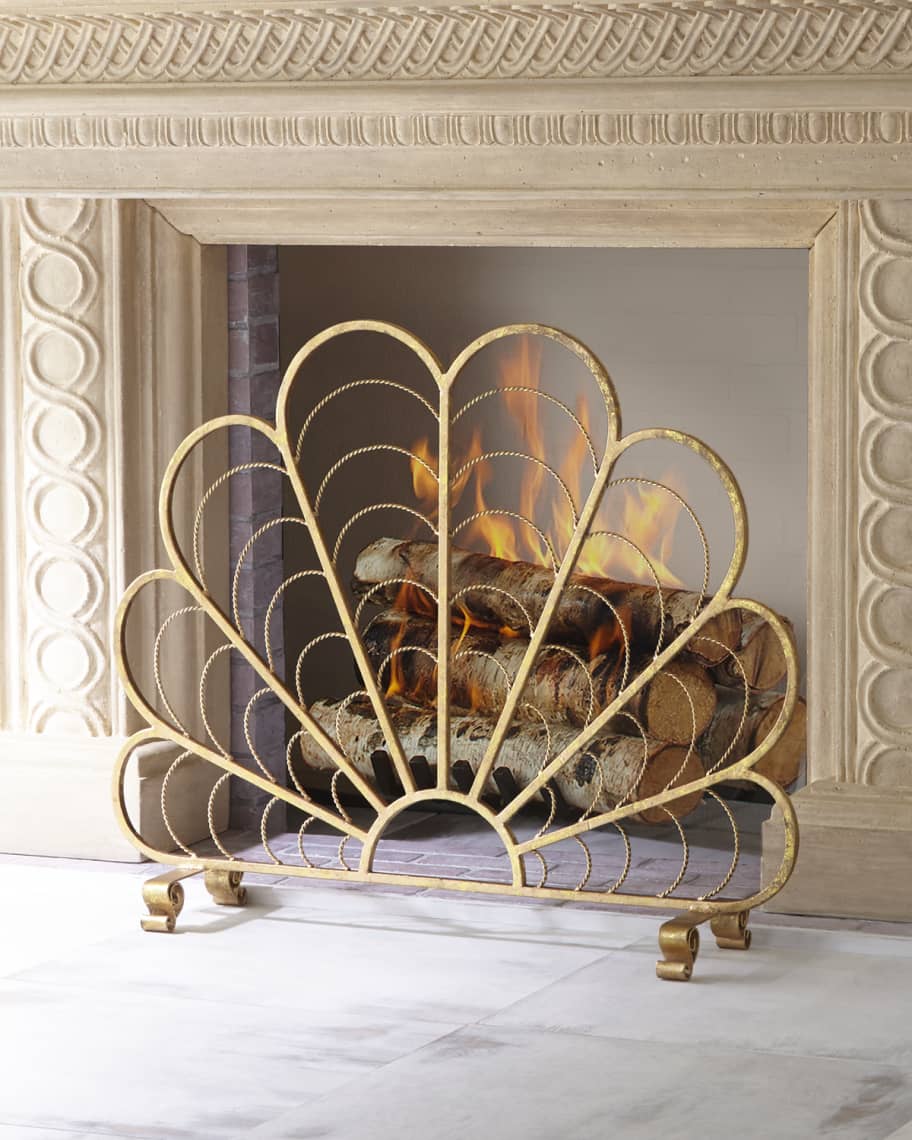 Italian Gold Iron Shell Decorative Fireplace Screen | Neiman Marcus