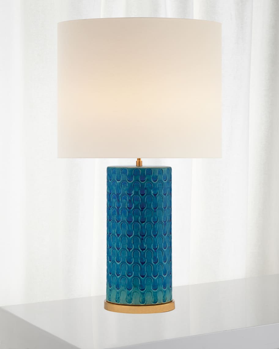 Visual Comfort Signature Eliot Blue Wave Table Lamp with Linen Shade ...