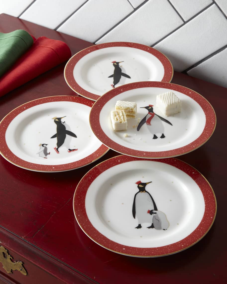 Portmeirion Sara Miller Red Penguins Holiday Assorted Desert Plates ...