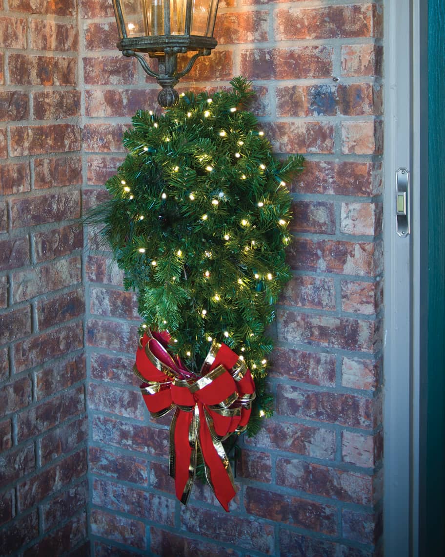 Barcana Door Spray Christmas Decoration with LED Lights & Bow, 36 ...