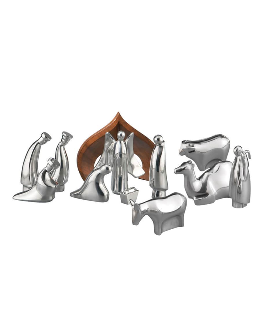 Nambe Holiday 12-Piece Nativity Set with Storage Box | Neiman Marcus