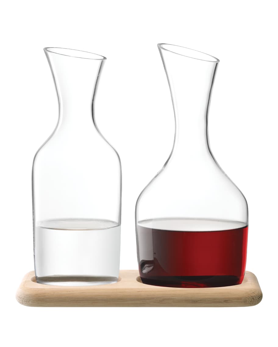 LSA Water and Wine Carafe Set with Oak Base | Neiman Marcus