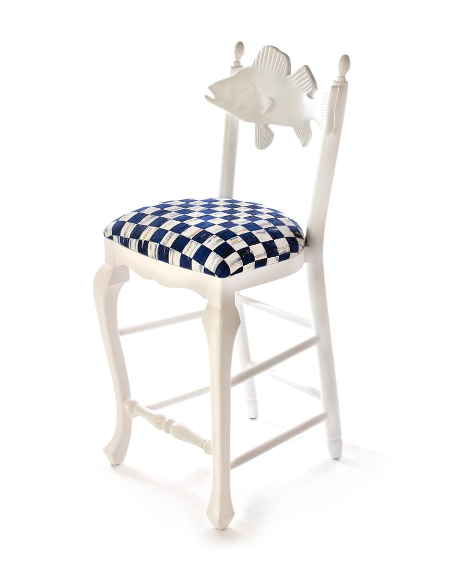 MacKenzie-Childs Outdoor Royal Check Fish Bar Stool | Neiman Marcus