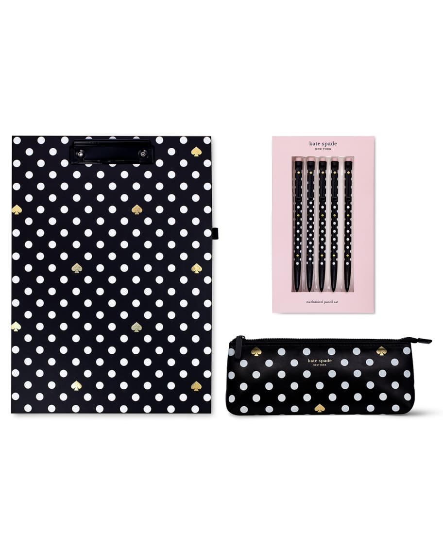 kate spade new york black spade dot clipboard folio & writing utensil ...