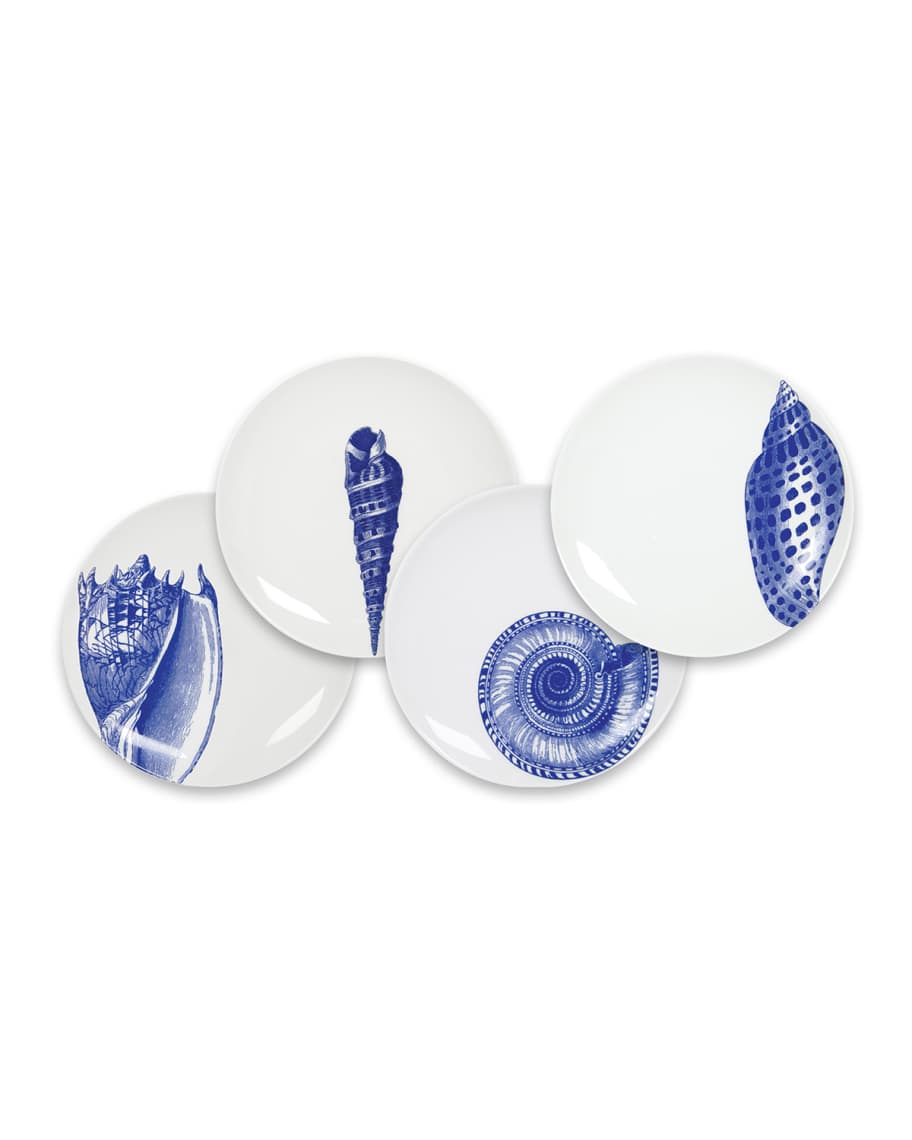 Caskata Shells Blue Canapes Plates, Set of 4 | Neiman Marcus