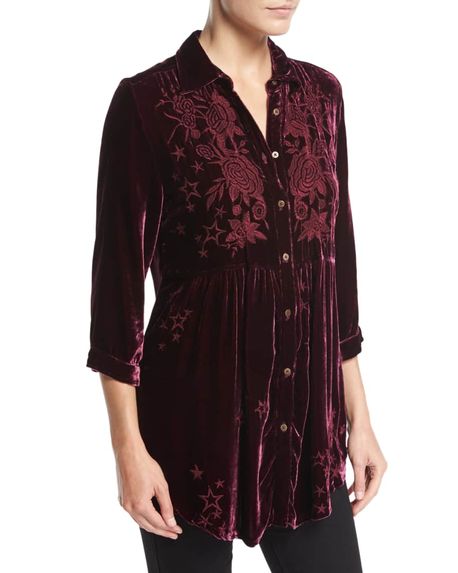 Johnny Was Plus Size Roberta Velvet Smocked Blouse | Neiman Marcus