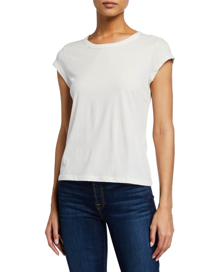 Joie Delzia Crewneck Short-Sleeve Pima Cotton Tee | Neiman Marcus