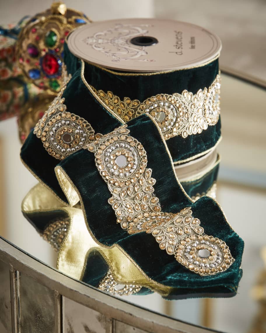 D. Stevens Jeweled Emerald Velvet Holiday Ribbon | Neiman Marcus