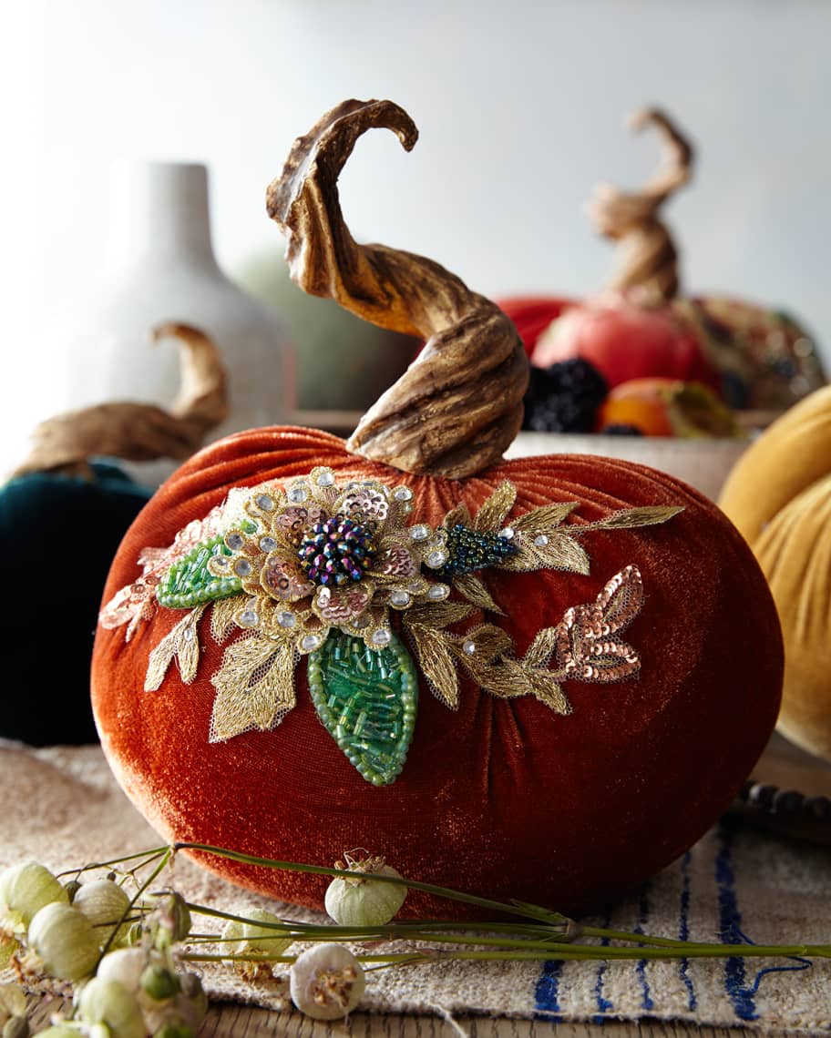 Katherine's Collection Spice Trader Velvet Pumpkin Decor - Red-Orange ...