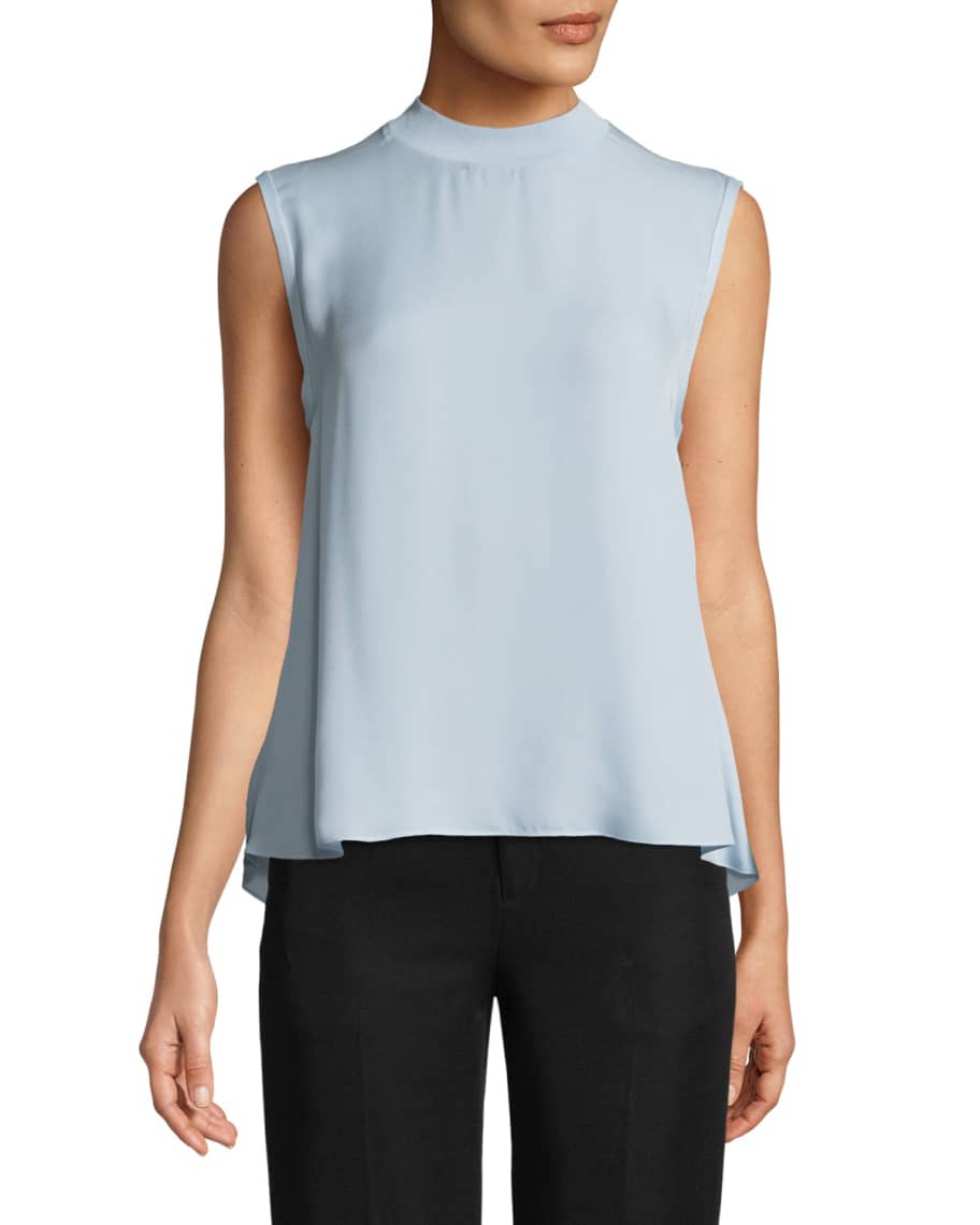 Vince Ribbed-Trim Tie-Back Silk Shell | Neiman Marcus