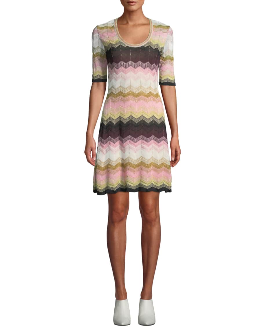 M Missoni Short Chevron Jacquard Short-Sleeve Dress | Neiman Marcus