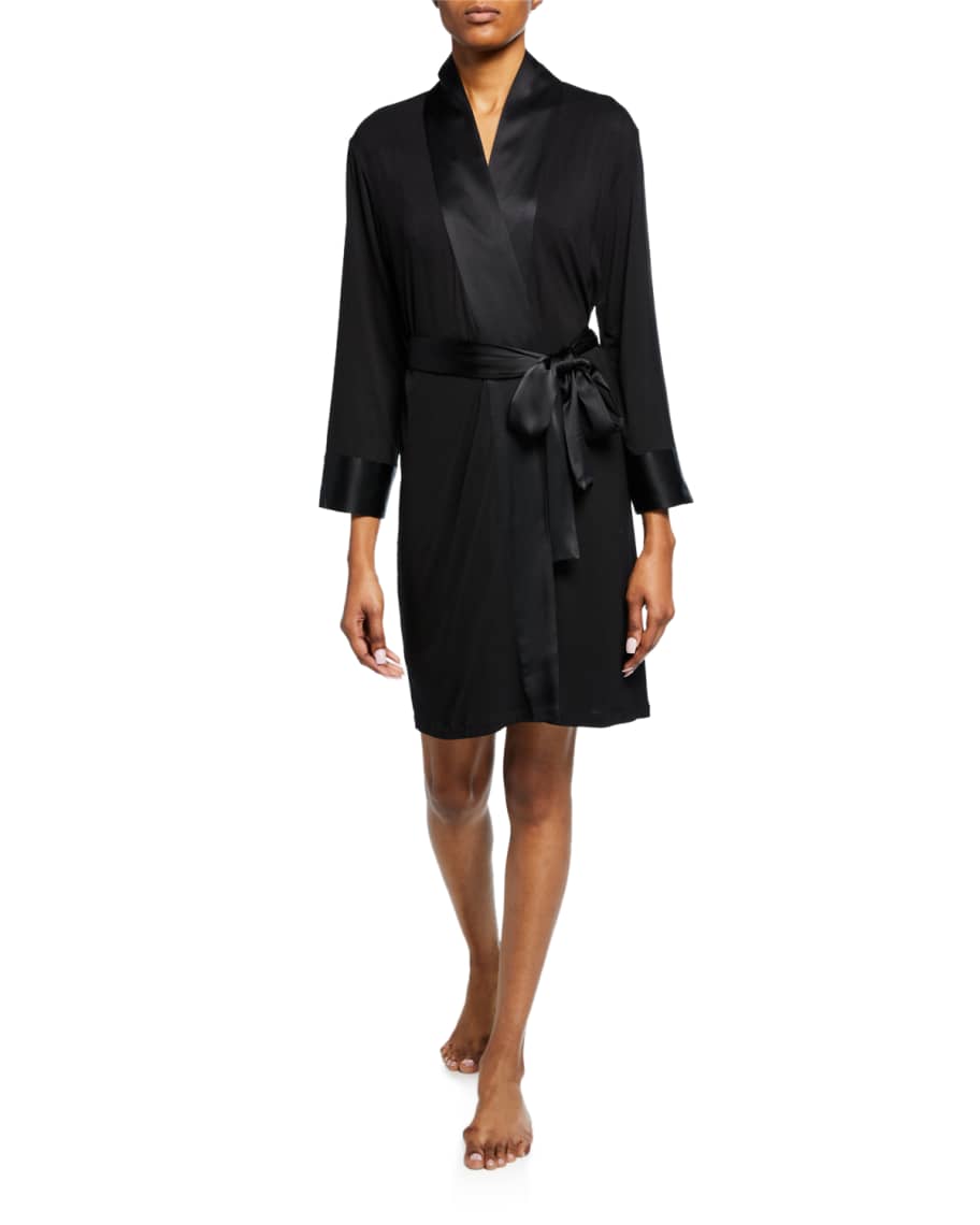Josie Natori Essentials Jersey Robe w/ Satin Trim | Neiman Marcus