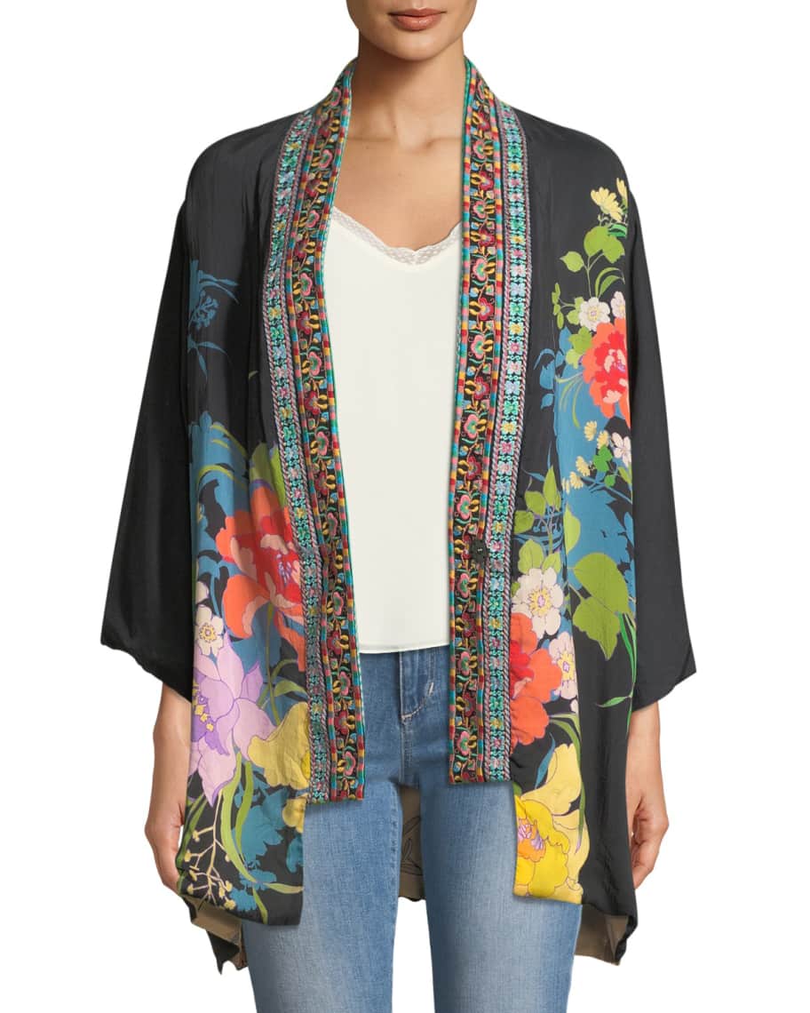 Johnny Was Petite Fuskha Floral-Print Kimono | Neiman Marcus