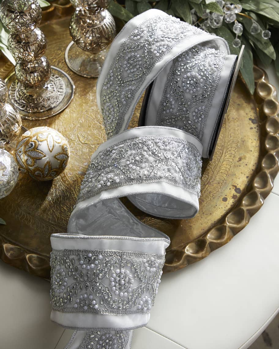 D. Stevens Silver Velvet Ribbon with Pearly Bead Trim | Neiman Marcus
