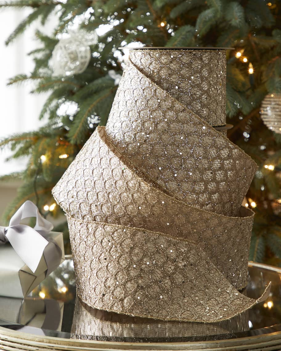 D. Stevens Faux Metallic Dupioni Gold Glitter Ribbon | Neiman Marcus