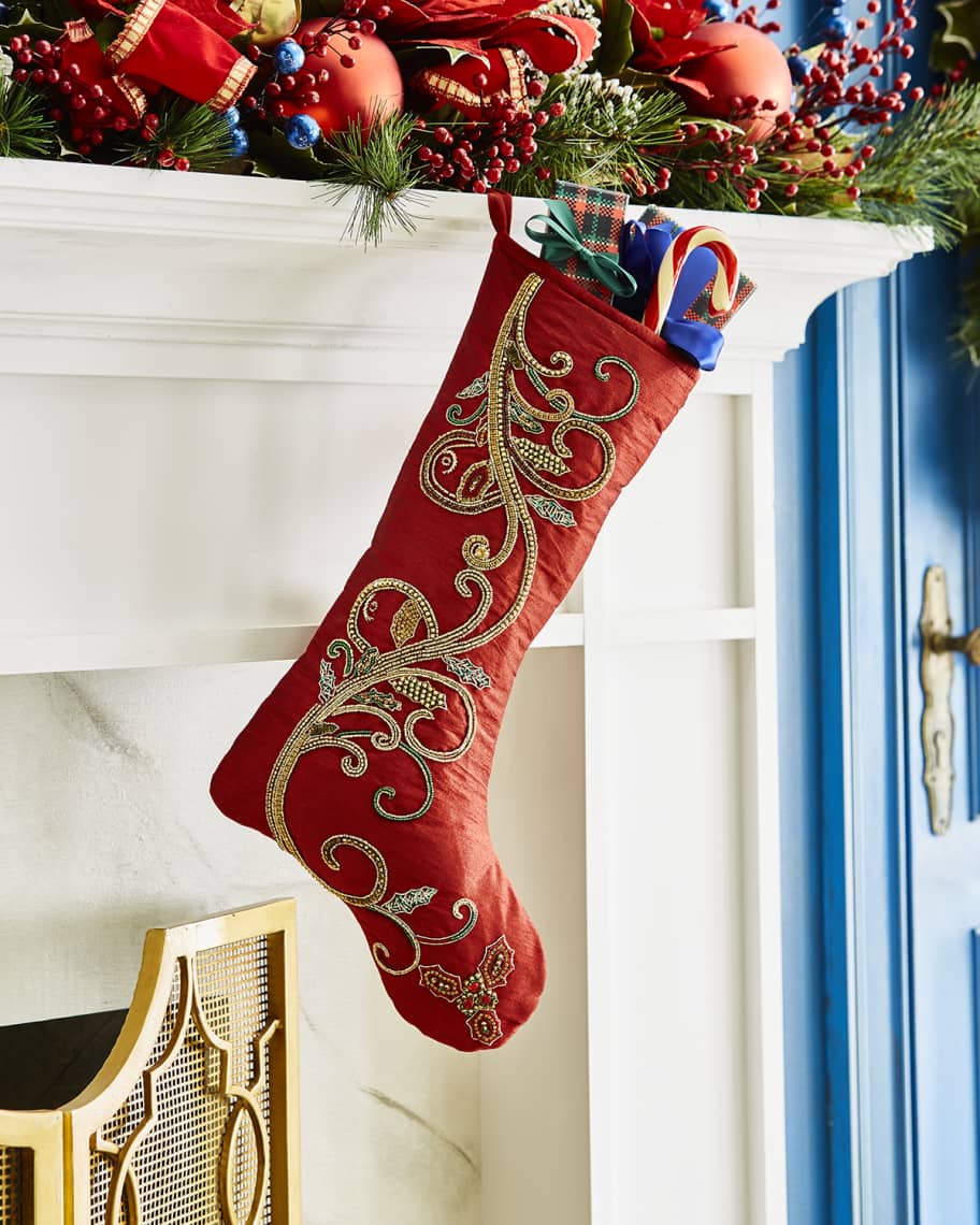 Classic Christmas Scroll Stocking | Neiman Marcus