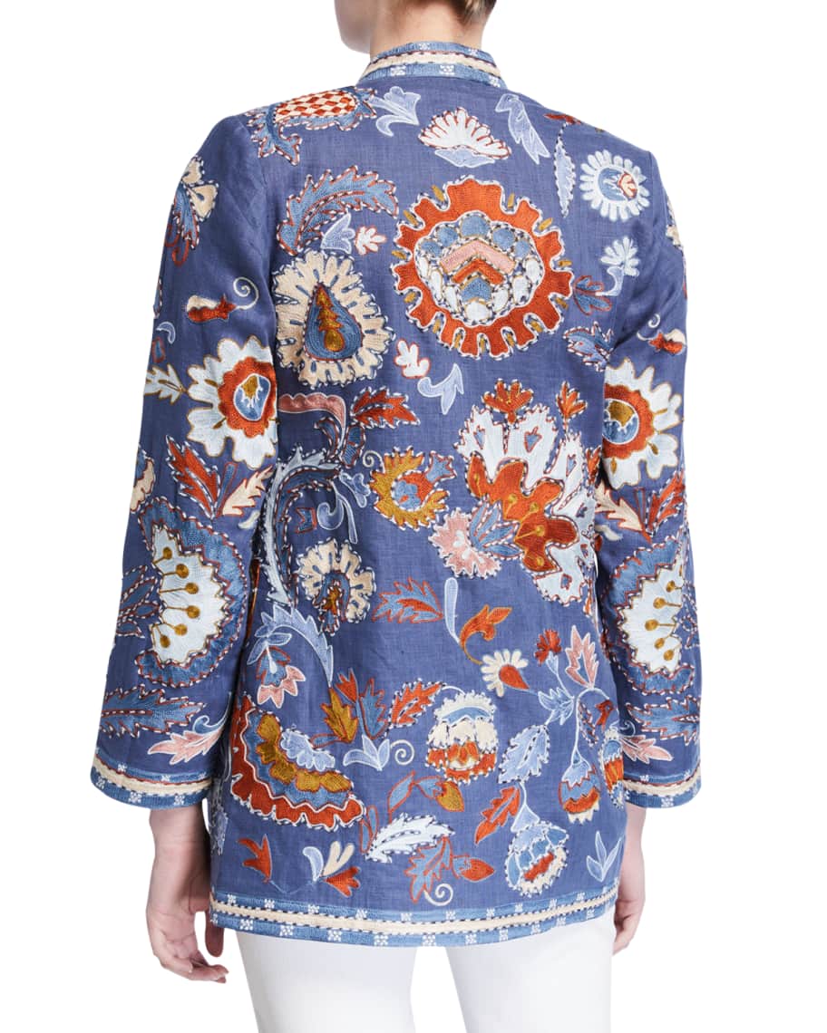 Bella Tu Elsa Hand Embroidered Linen Jacket with Mandarin Collar ...