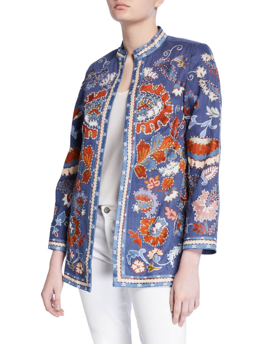 Bella Tu Elsa Hand Embroidered Linen Jacket with Mandarin Collar ...