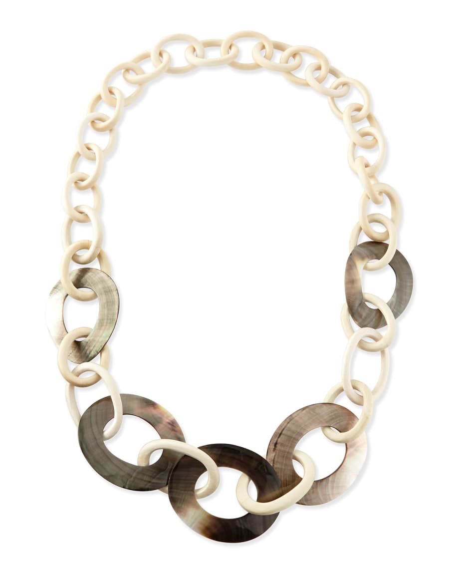 Viktoria Hayman Wood & Mother-of-Pearl Link Necklace | Neiman Marcus