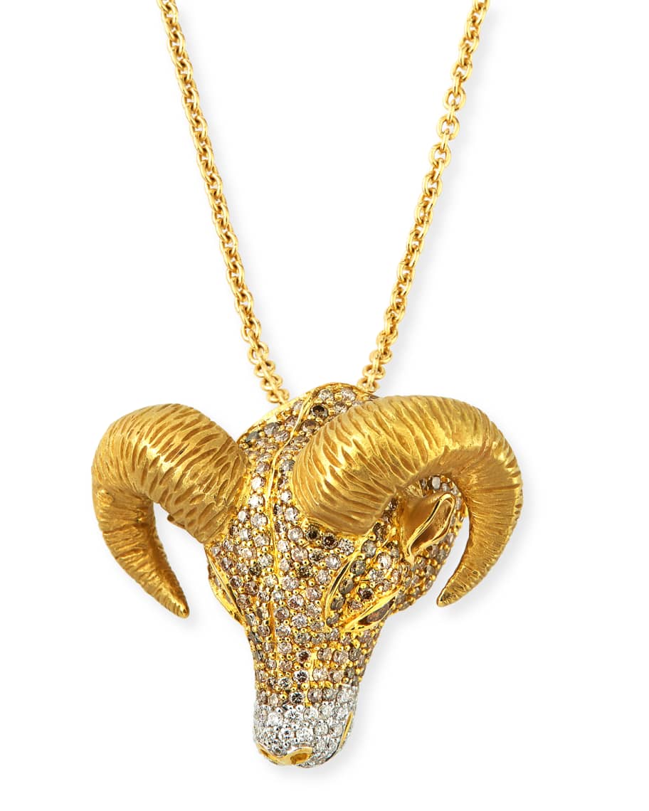 Roberto Coin 18k Diamond Pave Ram Pendant Necklace | Neiman Marcus
