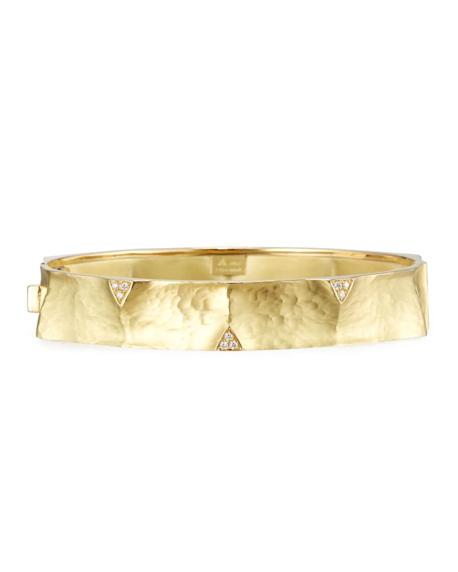 Vendorafa Hammered 18K Gold Bangle with Diamond Triangles | Neiman Marcus