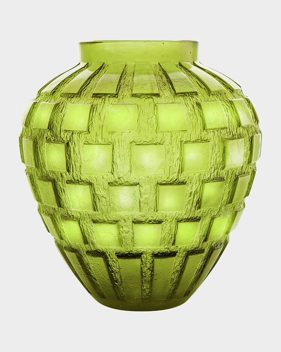 Daum Olive-Green Rhythms Vase | Neiman Marcus