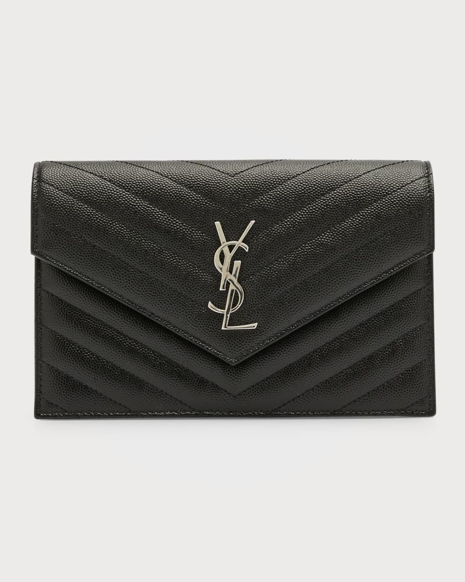 Saint Laurent YSL Monogram Small Wallet on Chain in Grained Leather ...
