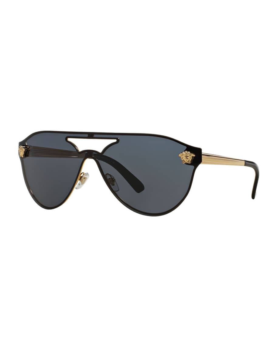 Versace Mirrored Shield Brow-Bar Sunglasses | Neiman Marcus