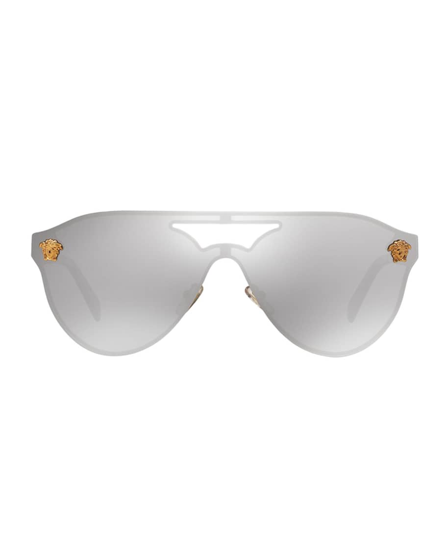 Versace Mirrored Shield Brow-Bar Sunglasses | Neiman Marcus
