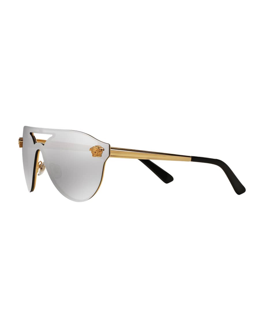 Versace Mirrored Shield Brow-Bar Sunglasses | Neiman Marcus
