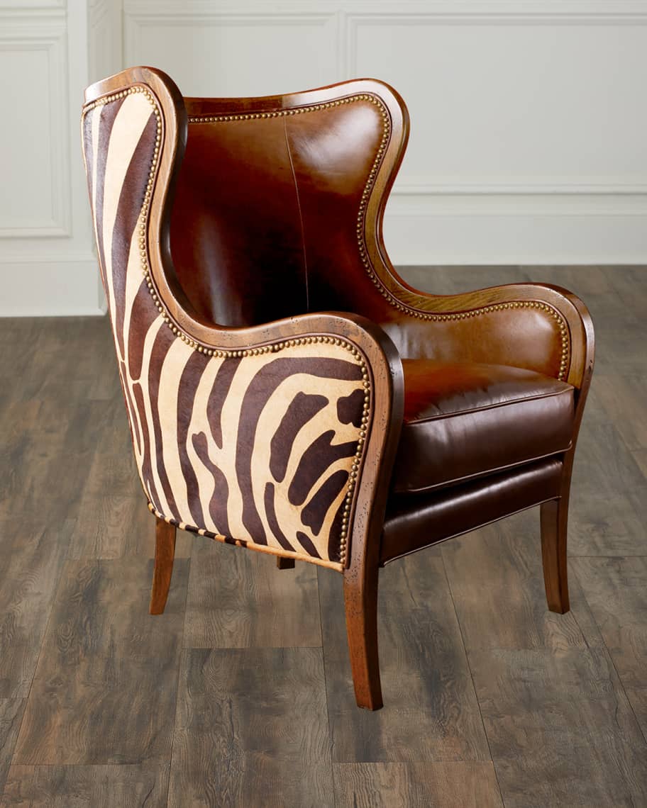 Massoud Chocolate Zebra Wing Chair | Neiman Marcus