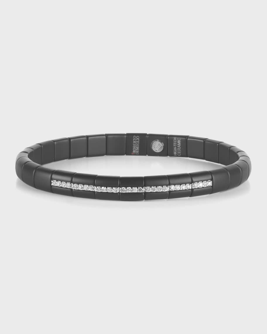 Roberto Demeglio Pura Matte Black Ceramic & 18K White Gold Bracelet with White Diamonds, 0.25 ...