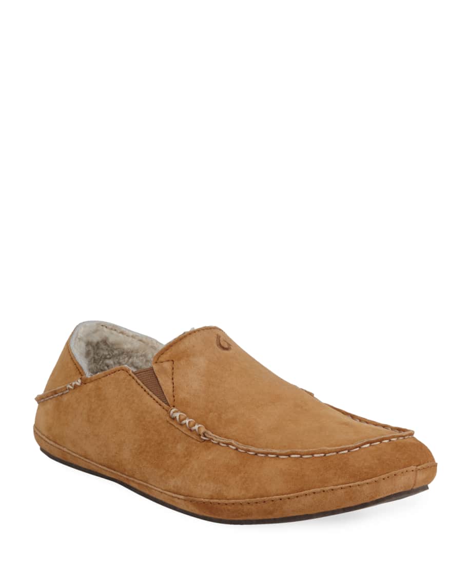 Olukai Moloa Shearling-Lined Slipper, Tan | Neiman Marcus