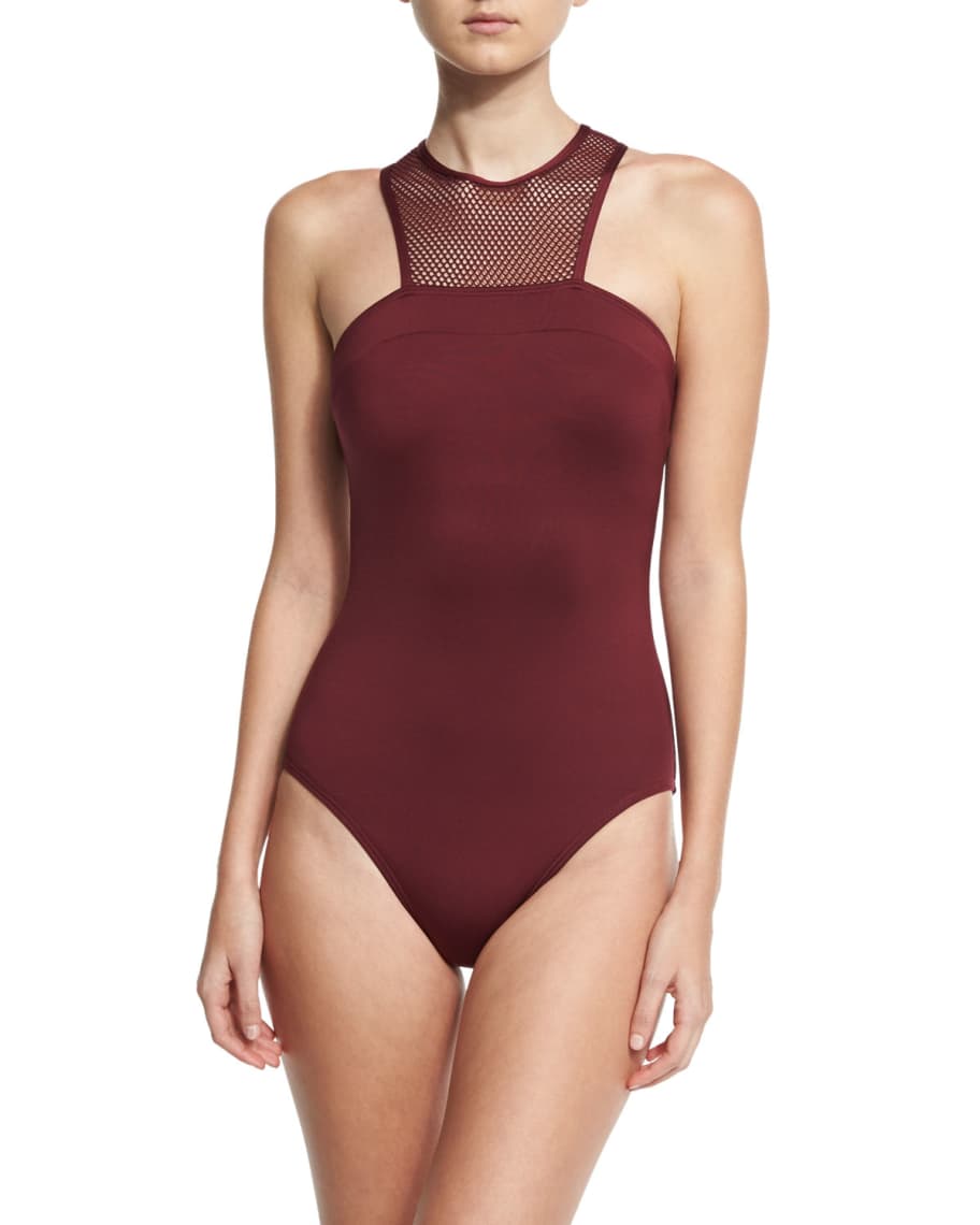 Carmen Marc Valvo Sporty Soul Mesh High Neck One Piece Swimsuit