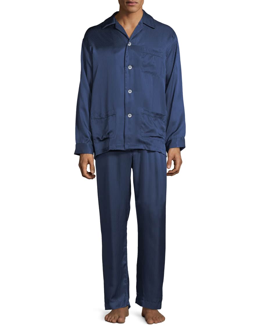 Derek Rose Bengal-Stripe Silk Satin Pajamas | Neiman Marcus