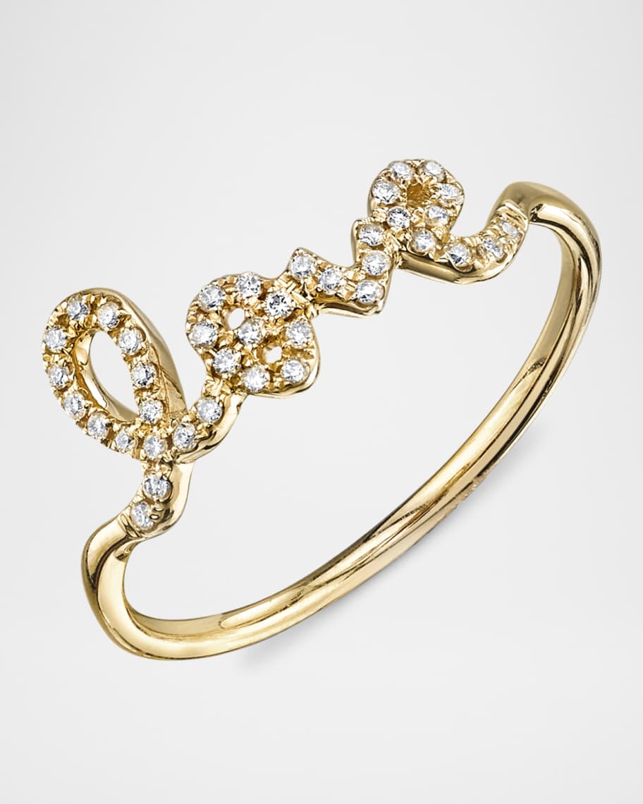 Sydney Evan 14k Gold Diamond Love Script Ring | Neiman Marcus