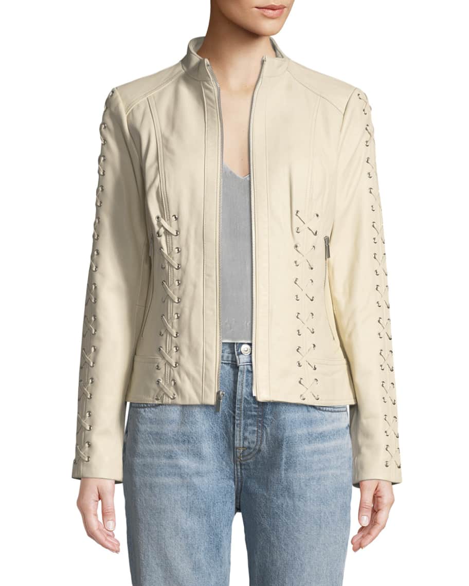 Neiman Marcus Leather Collection Lace-Up Leather Moto Jacket | Neiman ...