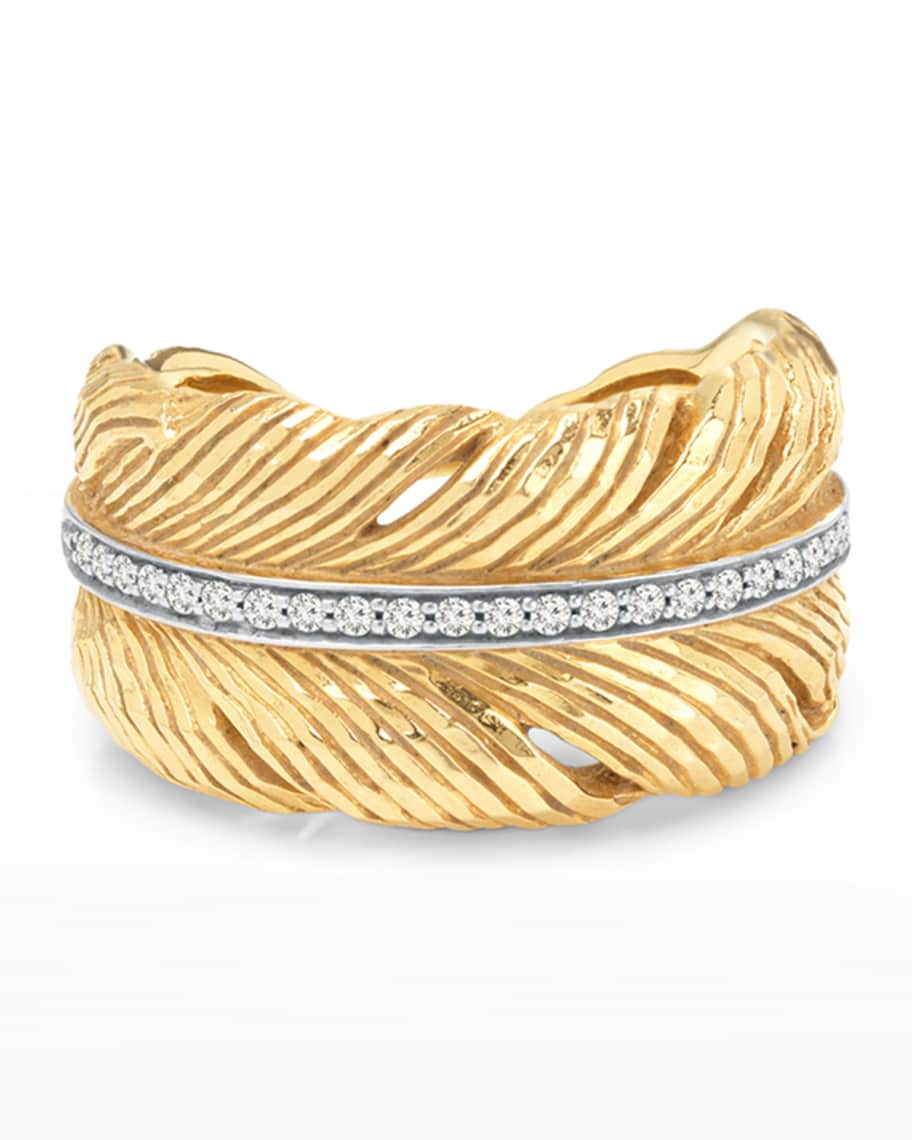 Michael Aram 18K Yellow Gold Feather Ring with Diamonds, Size 7 ...