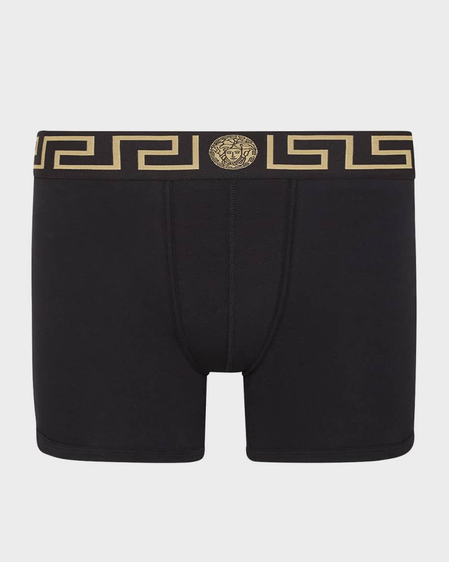 Versace Greca Border Long Boxer Trunks | Neiman Marcus
