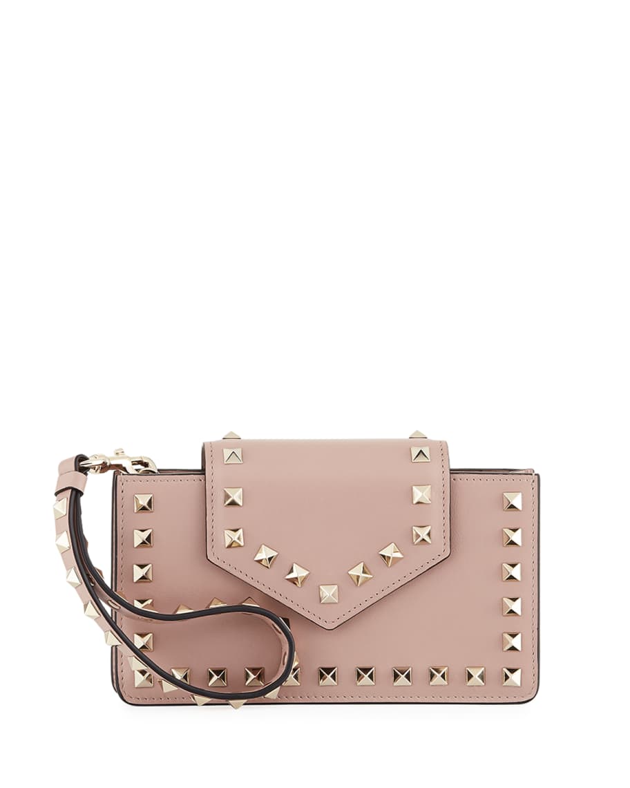 Valentino Garavani Rockstud Leather Flap Phone Case with Chain | Neiman ...
