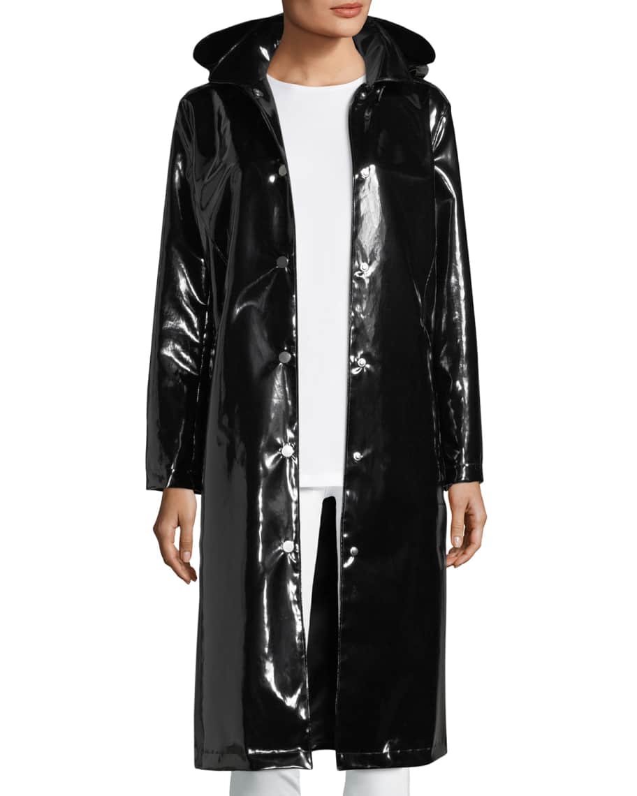 Jane Post Hooded Snap-Front Long Rain Slicker Coat | Neiman Marcus