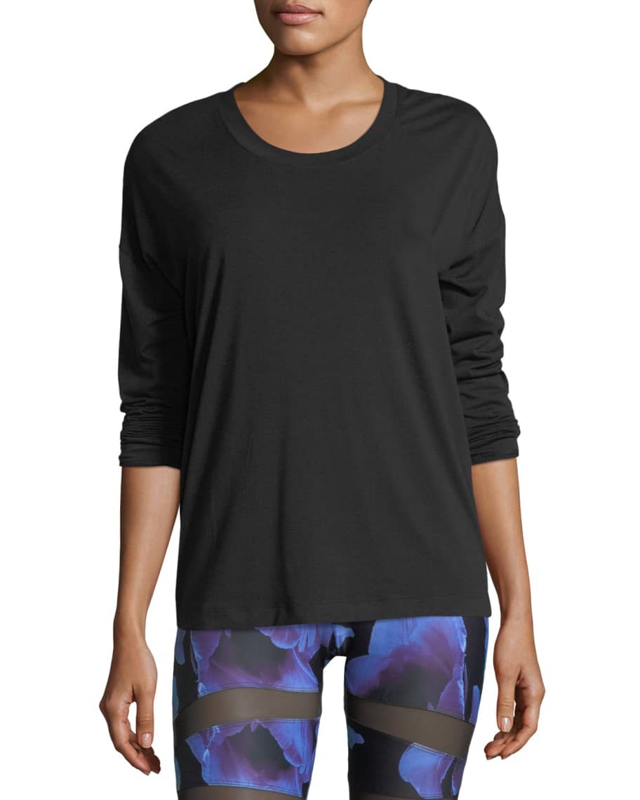 Onzie Braided-Back Long-Sleeve Crewneck Performance Top | Neiman Marcus