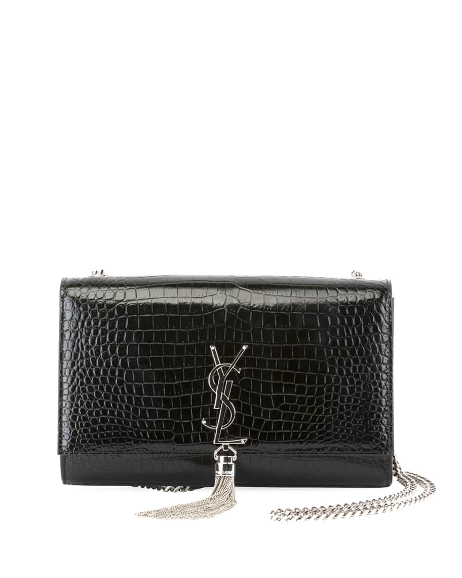 Saint Laurent Kate Monogram YSL Medium Crocodile-Embossed Tassel ...