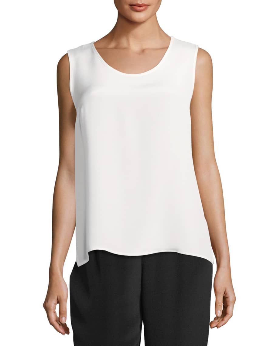 Caroline Rose Plus Size Mid-Length Silk Crepe Tank Top | Neiman Marcus