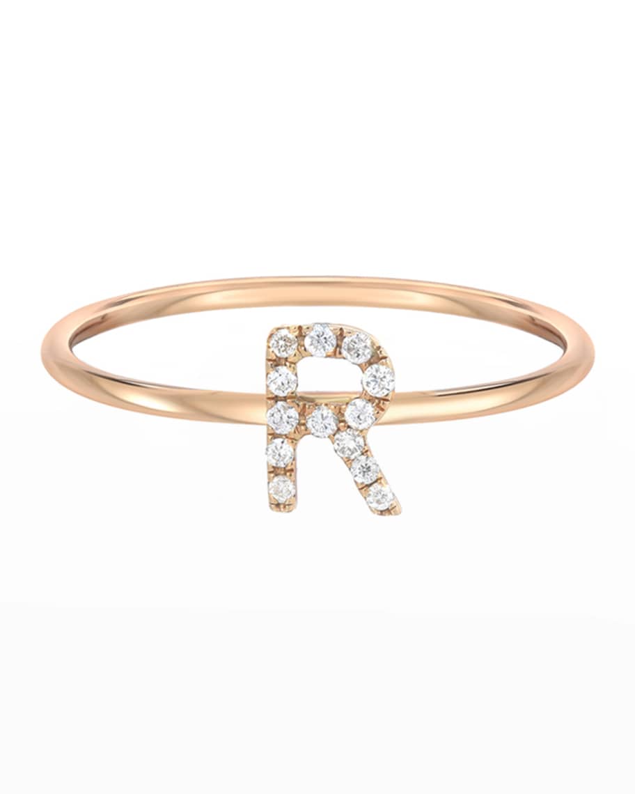 Zoe Lev Jewelry Personalized Diamond Initial Ring in 14K Yellow Gold ...
